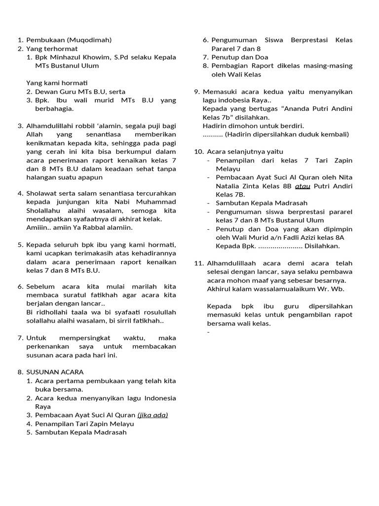 MC Pengambilan Raport 2023 | PDF