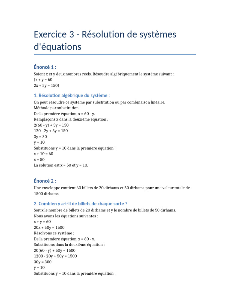 Exercice Resolution Systemes Equations | PDF Exercice Resolution Systemes Equations | PDF