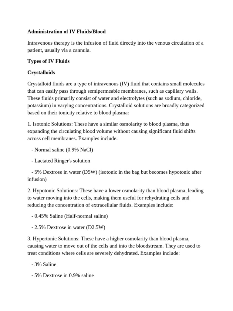 Administration of IV Fluid | PDF | Intravenous Therapy | Saline (Medicine)