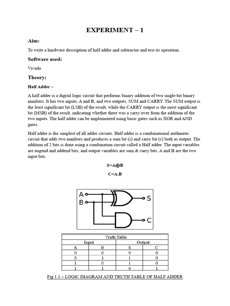 Half Adder and Half Subtractor | PDF