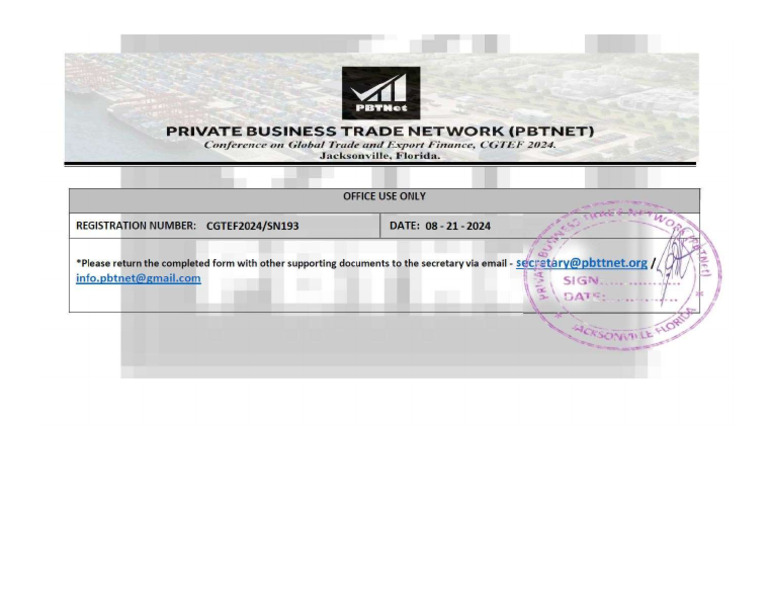 CGTEF 2024 Delegate Registration Confirmation Slip | PDF
