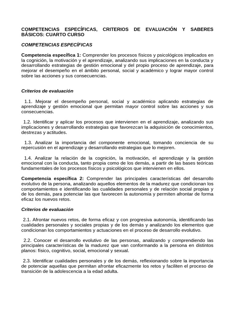 Competencias Específicas, Criterios de Evaluación y Saberes Básicos ...