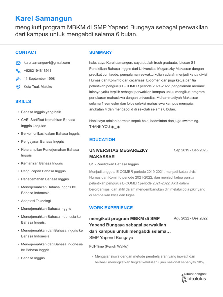 Karel Samangun KitaLulusCV | PDF