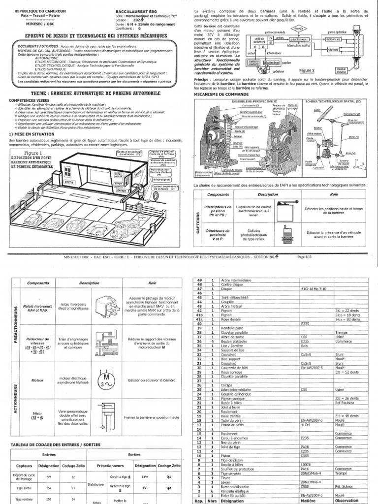 Bac e - Dessin Et Techno Syst Meca - 2024 | PDF