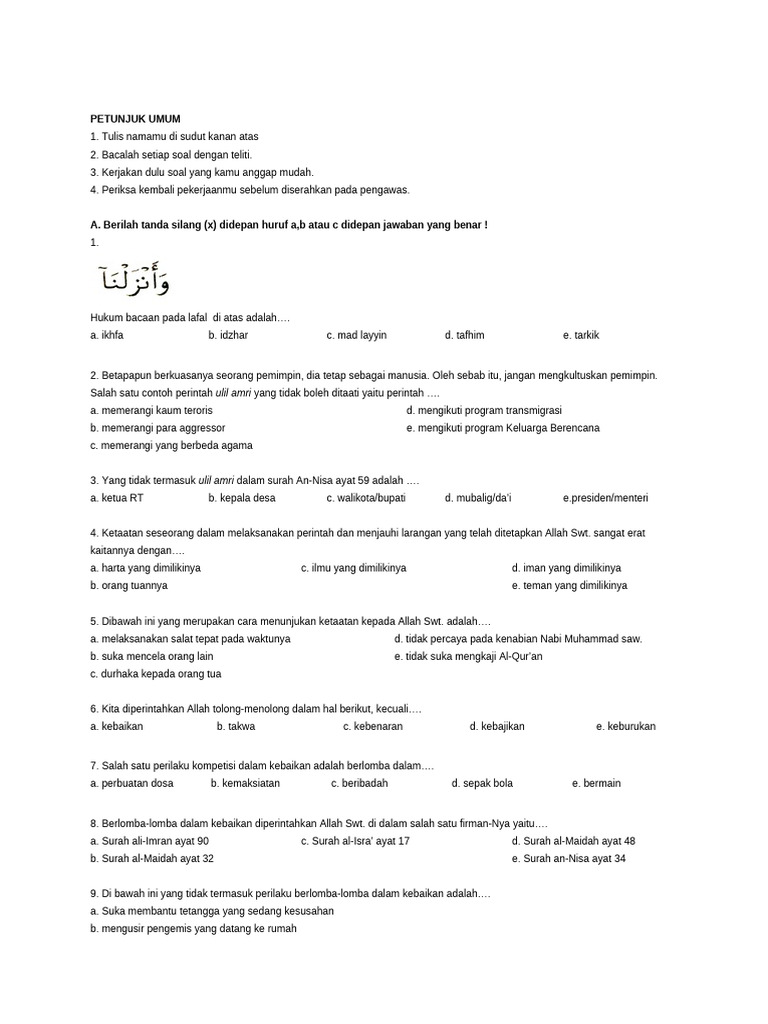 Soal Pas Pai Kelas Xi | PDF