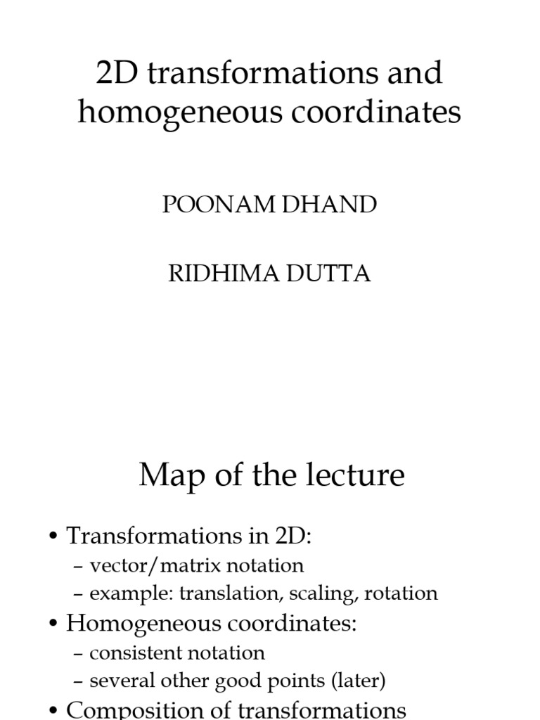 2d Transformations and Homogeneous Coordinates | PDF