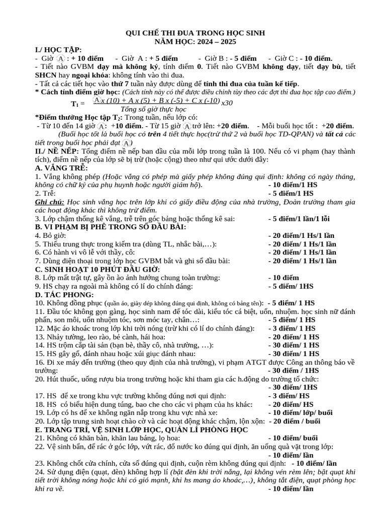 Qui Che Thi Dua 2024 - 2025 | PDF