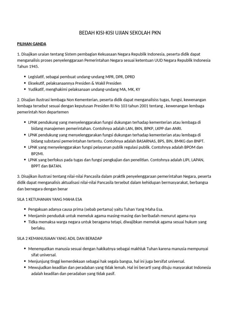 Bedah Kisi2 Ujian Sekolah PKN | PDF