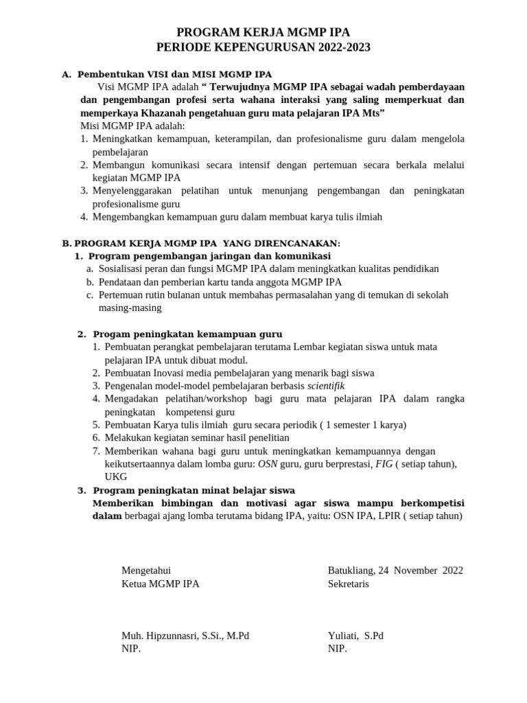 Program Kerja MGMP Ipa | PDF