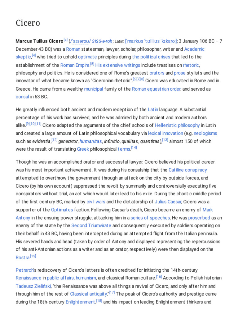 Cicero - Wikipedia | PDF | Cicero | History