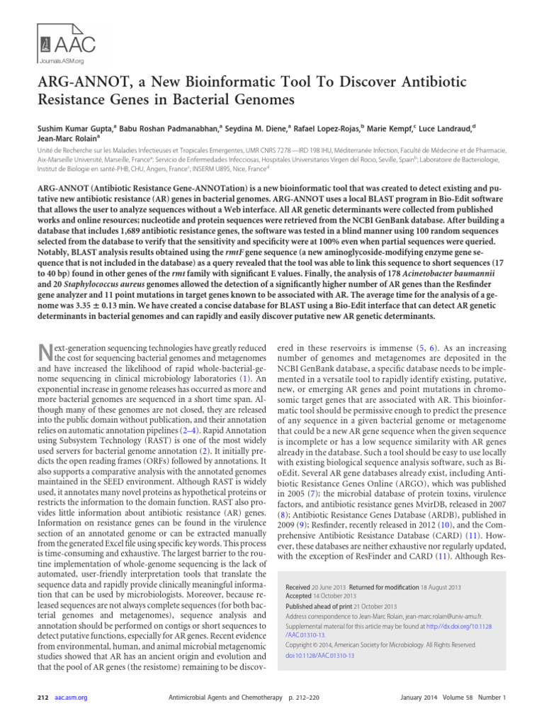ARG-ANNOT A New Bioinformatic Tool To Discover Ant | PDF