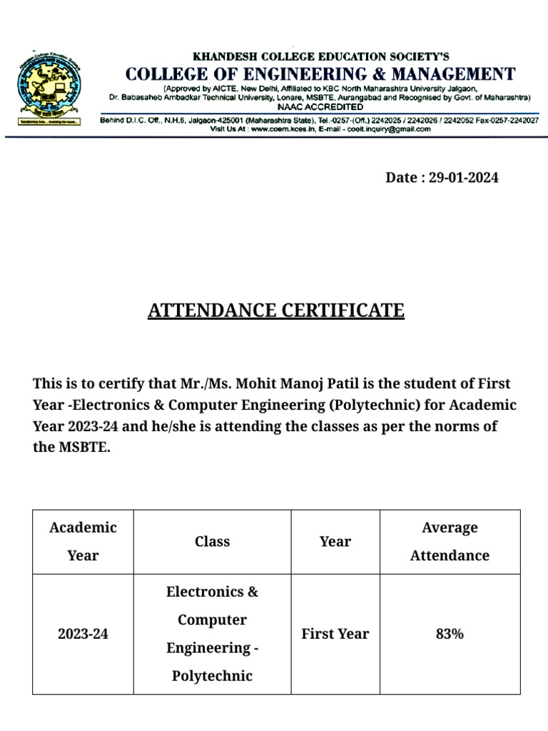Attendance Certificate | PDF