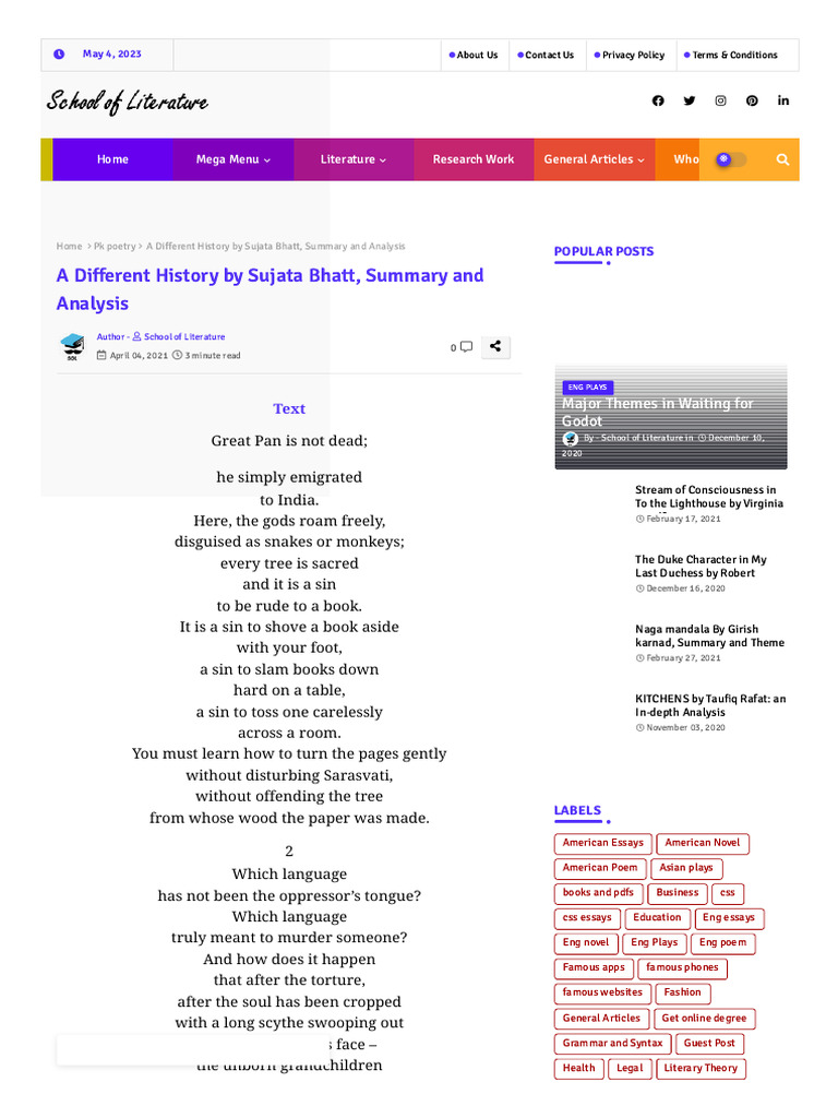 Analysis of Sujata Bhatt's Poem | PDF | Poetry