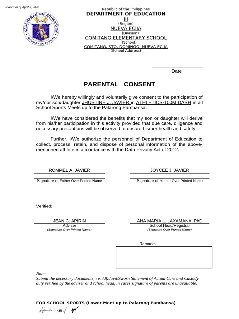 Parents Consent - Revised 2 | PDF