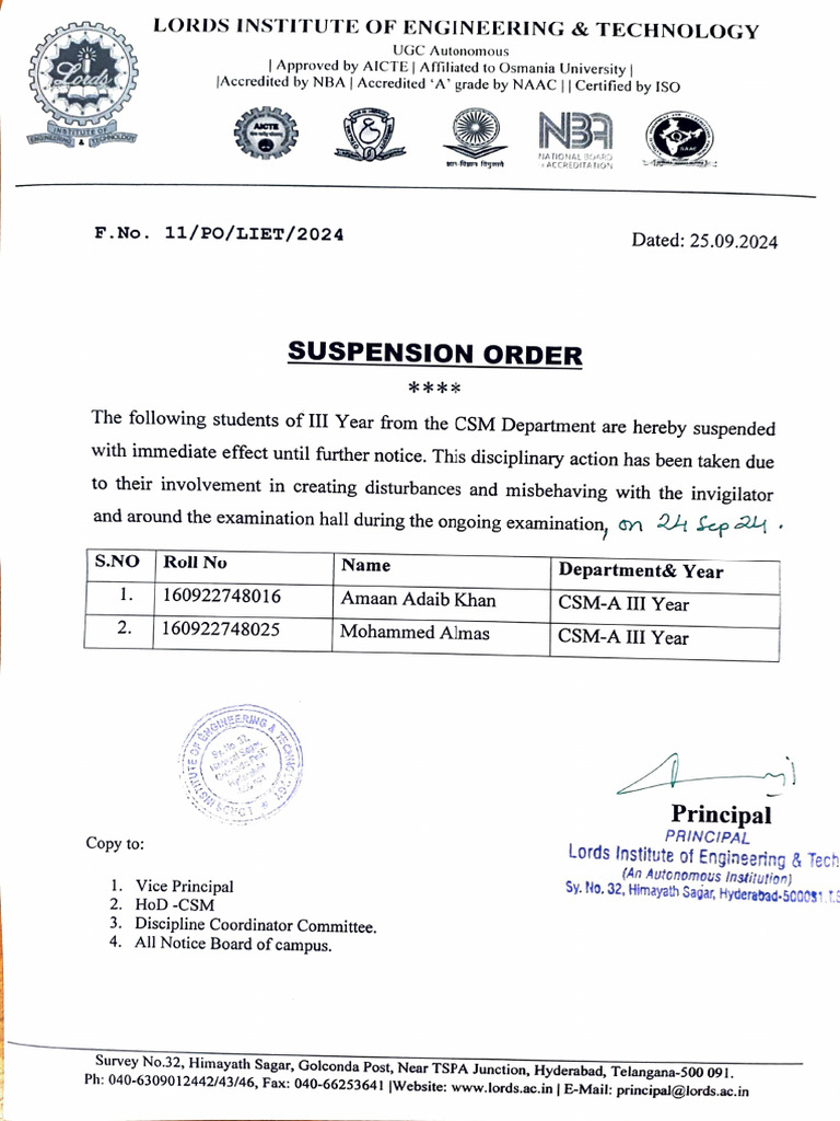CSM Student Suspension Order | PDF
