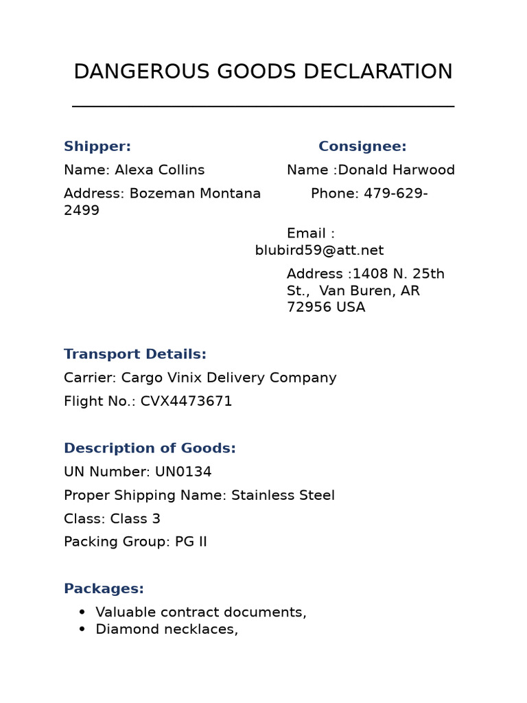 Dangerous Goods Declaration | PDF