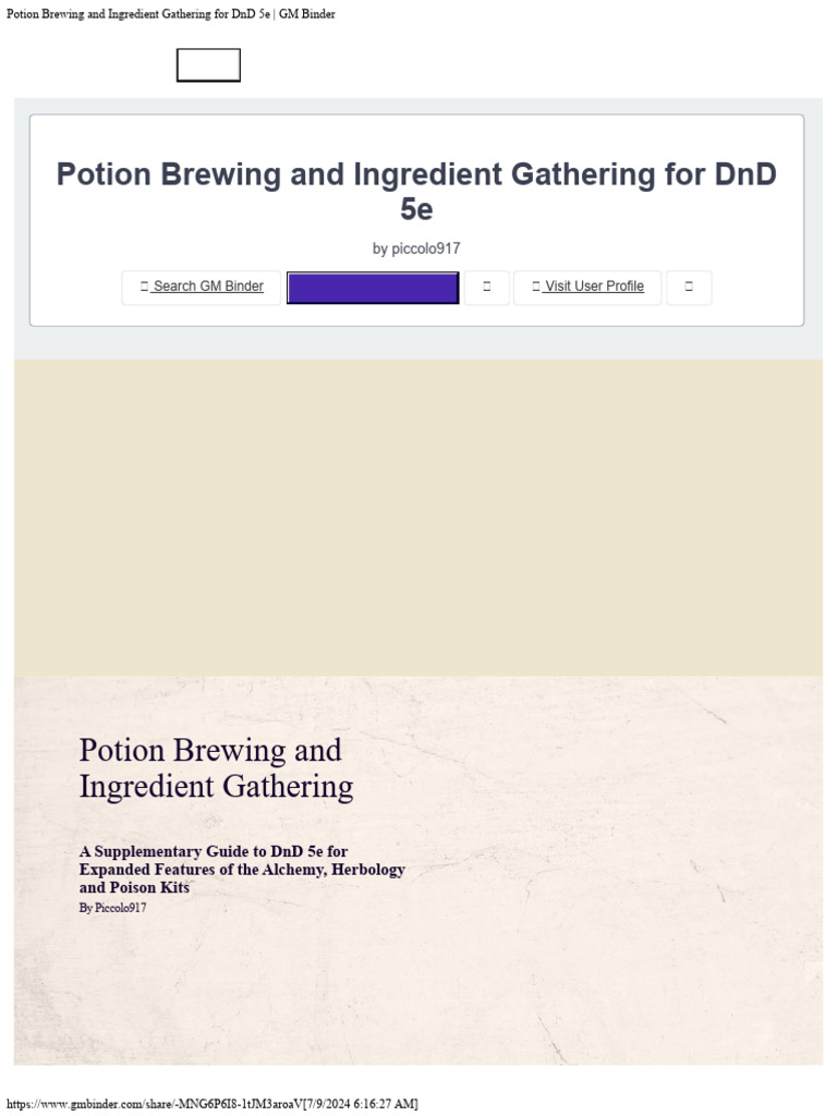 Potion Brewing and Ingredient Gathering For DND 5e GM Binder | PDF