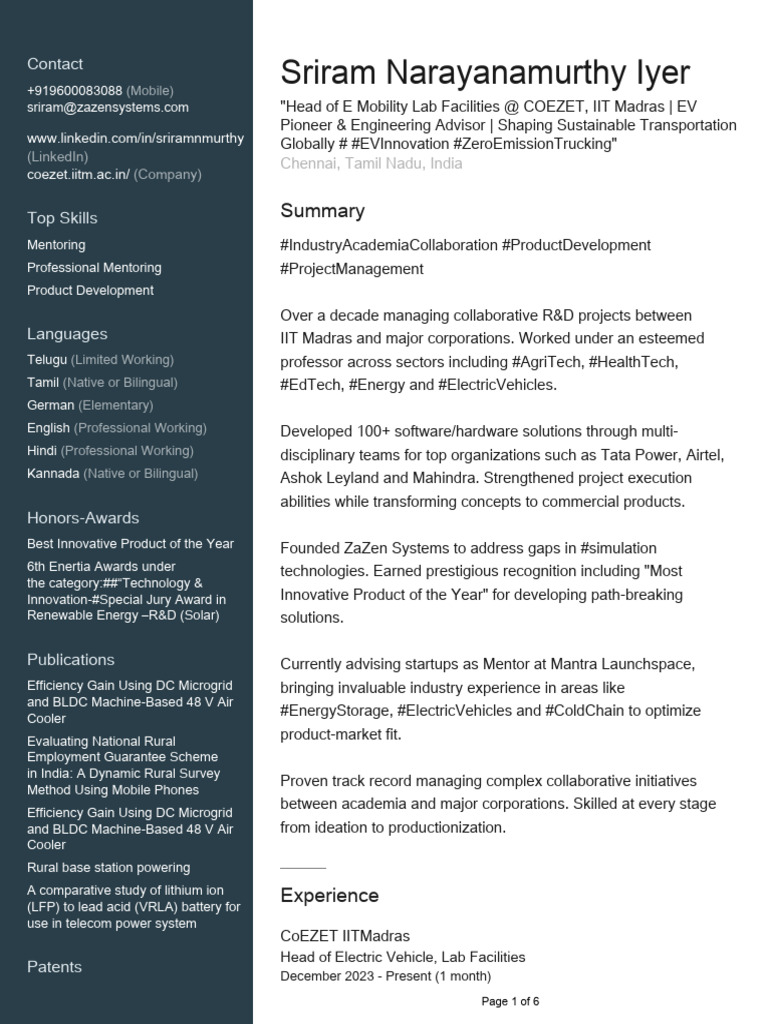 Sriram Profile Head Emobility | PDF