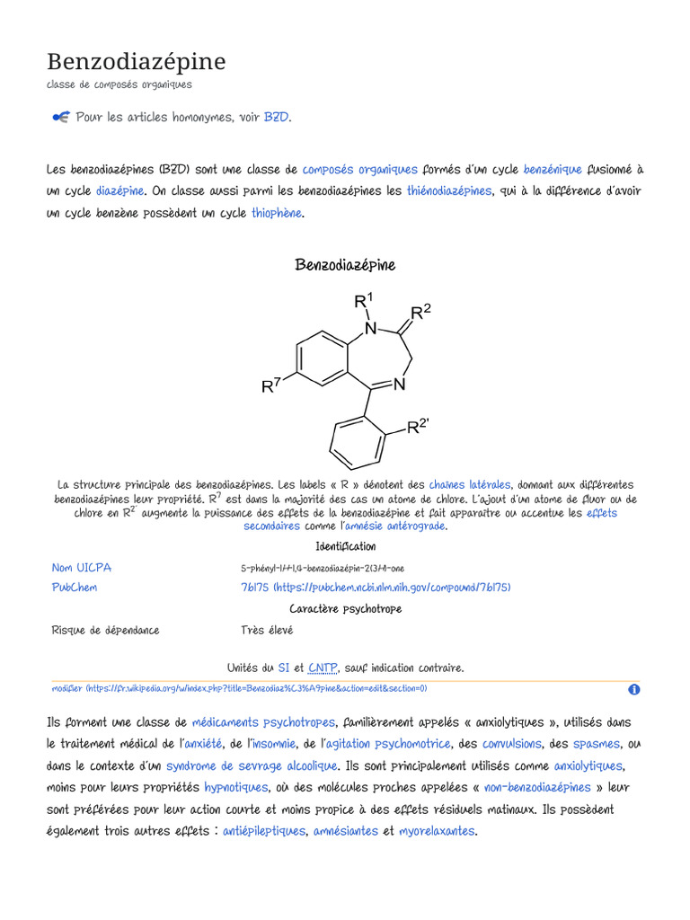 Benzodiazépine - Wikipédia | PDF