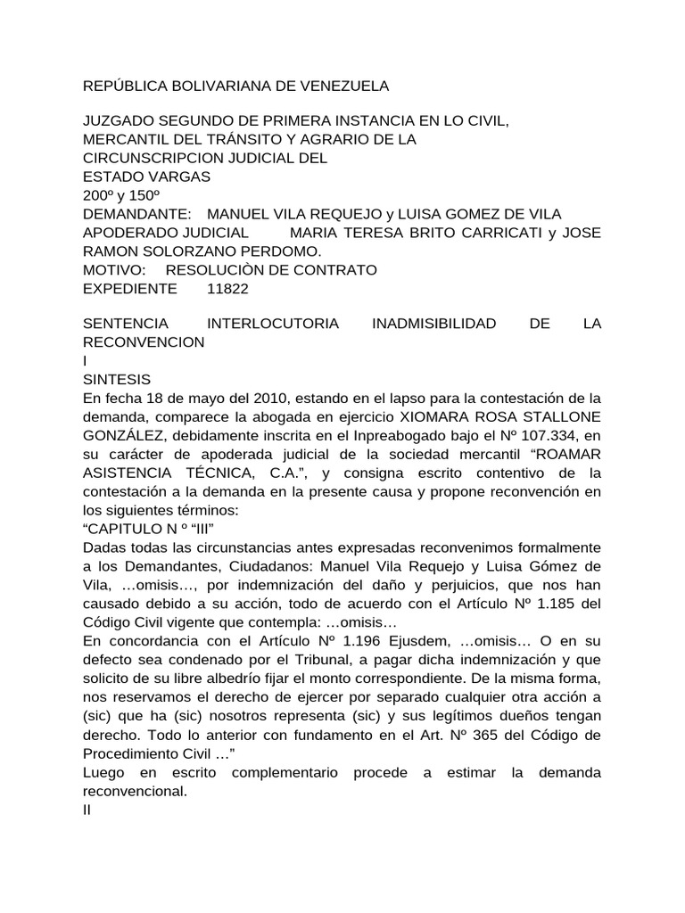 Decisiones Sobre La Reconvención | PDF