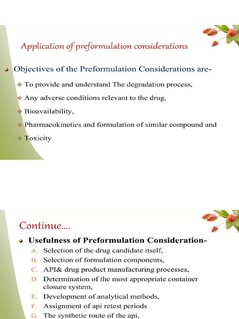 Application of Preformulation | PDF