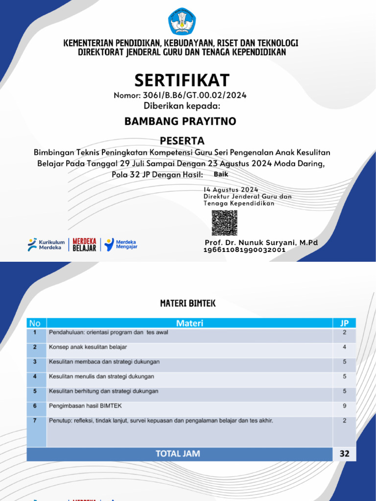 Sertifikat Bimtek Guru Pengenalan Anak Kesulitan Belajar Bambang ...