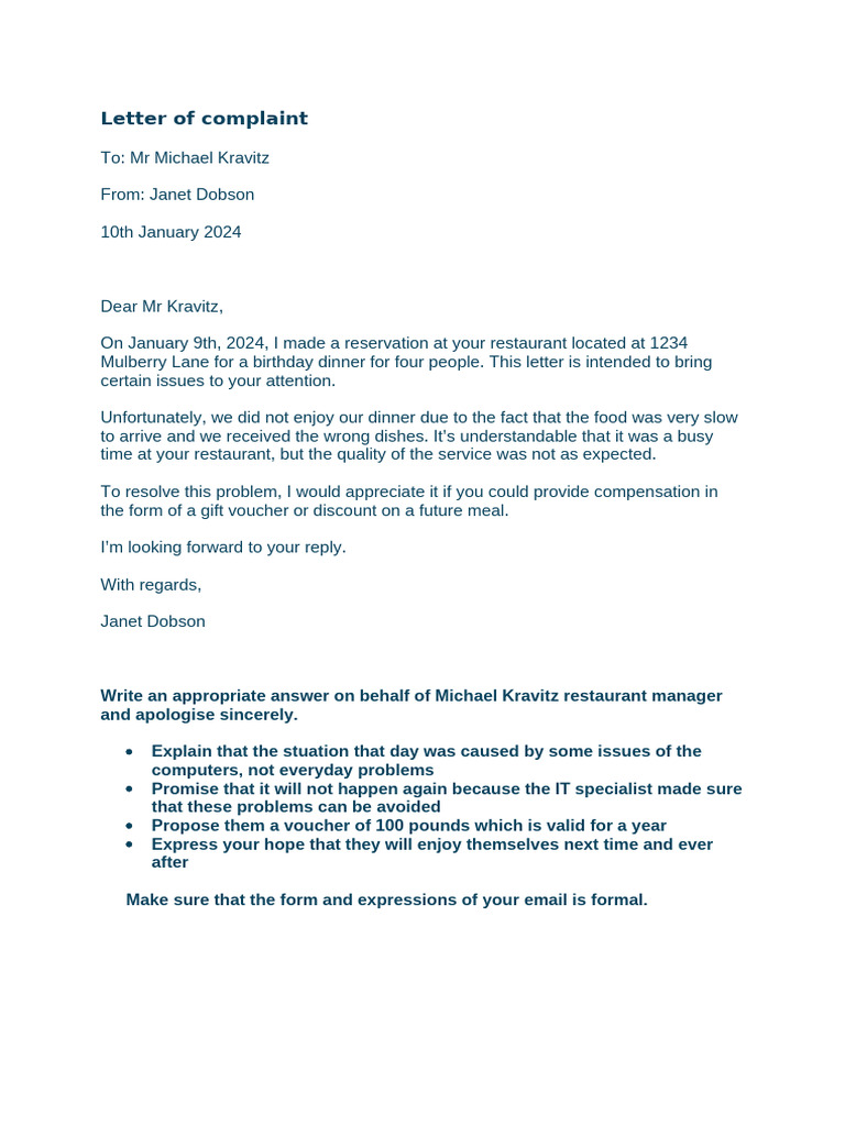 A2 Formal Email Writing Task | PDF