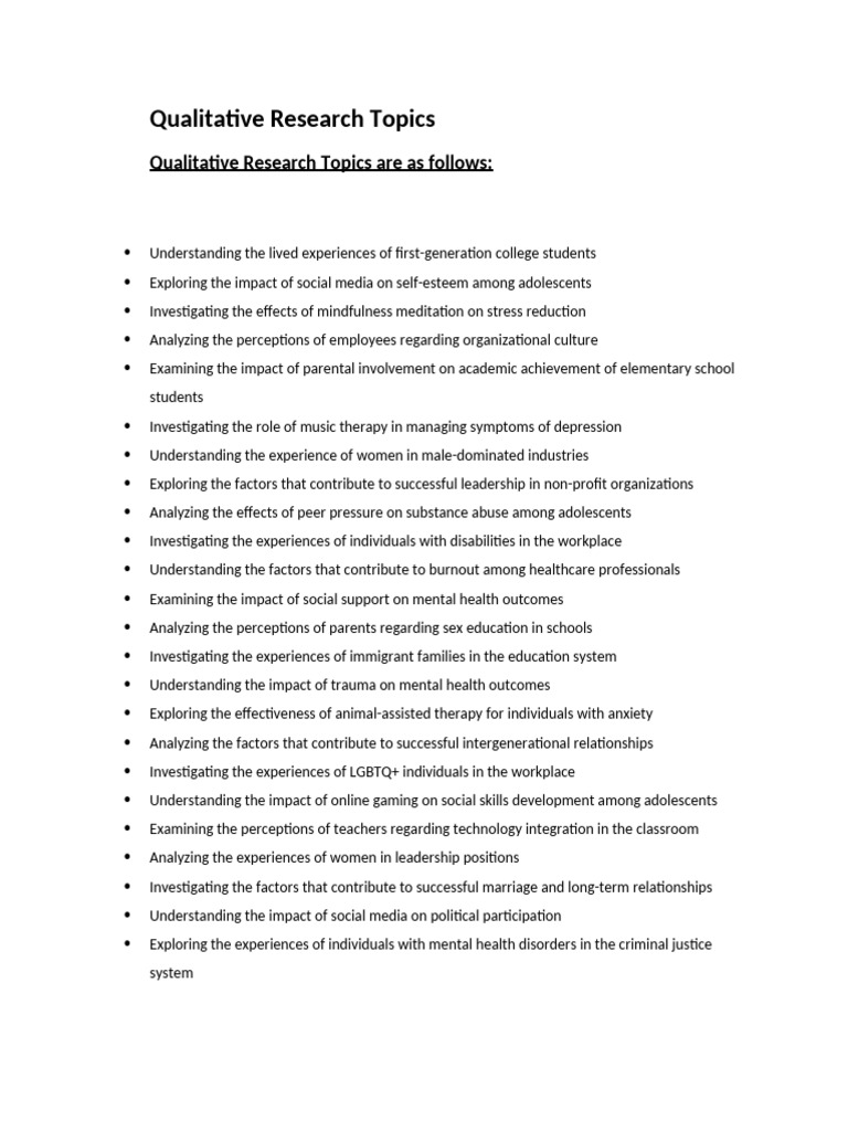 Sample Qualitative Research Topics | PDF