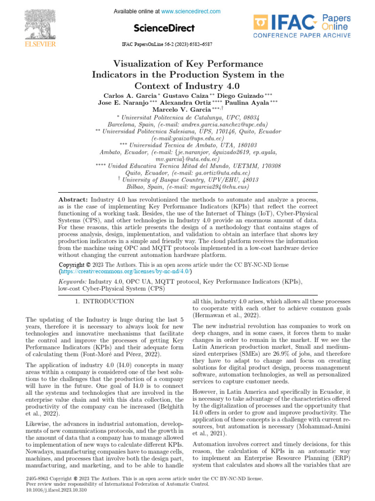 Visualization of Key Performance Indicators in The Productio - 2023 - IFAC Paper | PDF
