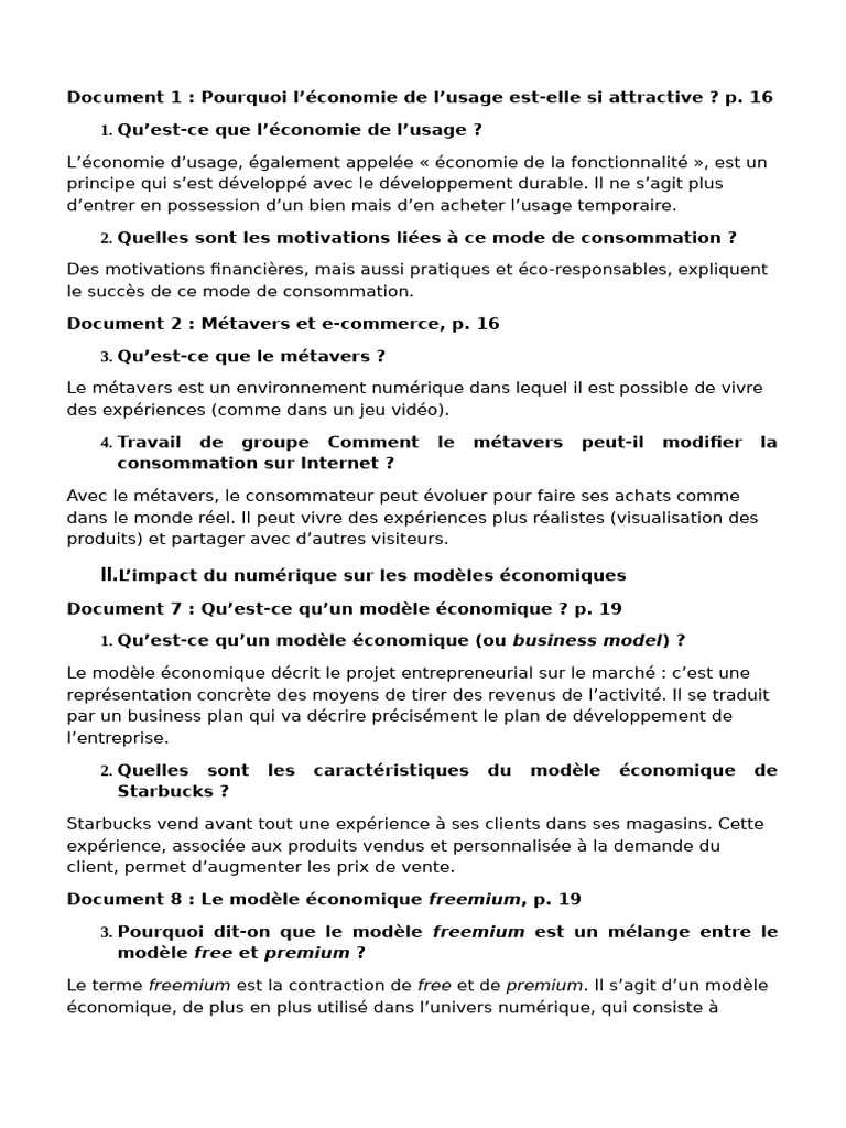Corrigés Exos Chapitre 1 Et 2 2ème Année L'impact Du Numérique | PDF