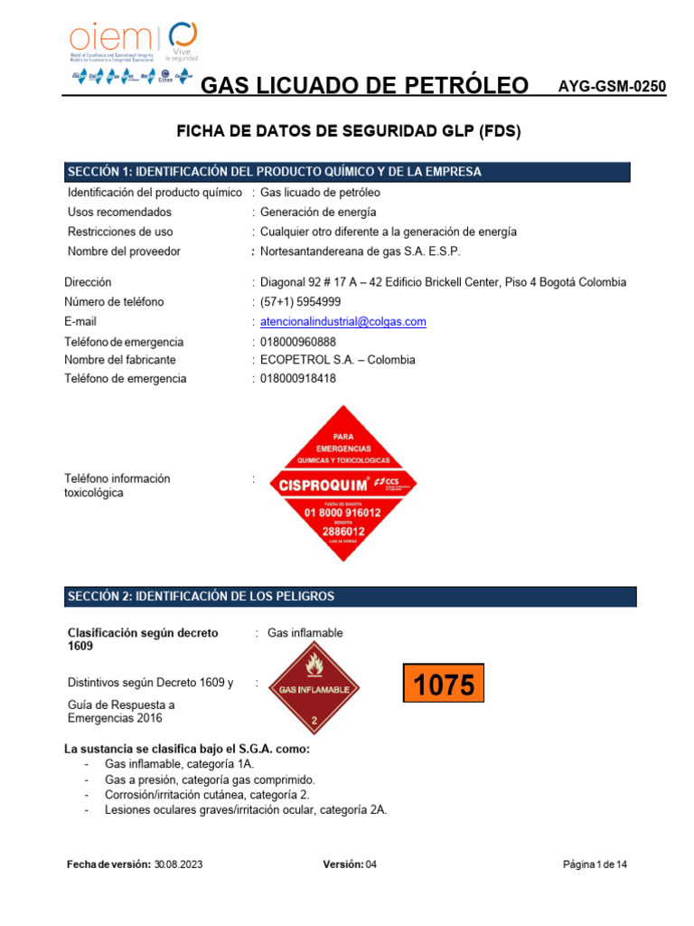 Ficha de Datos de Seguridad GLP Fds | PDF