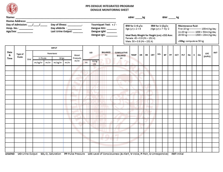Dengue Monitoring Sheet V07122023 Pdf