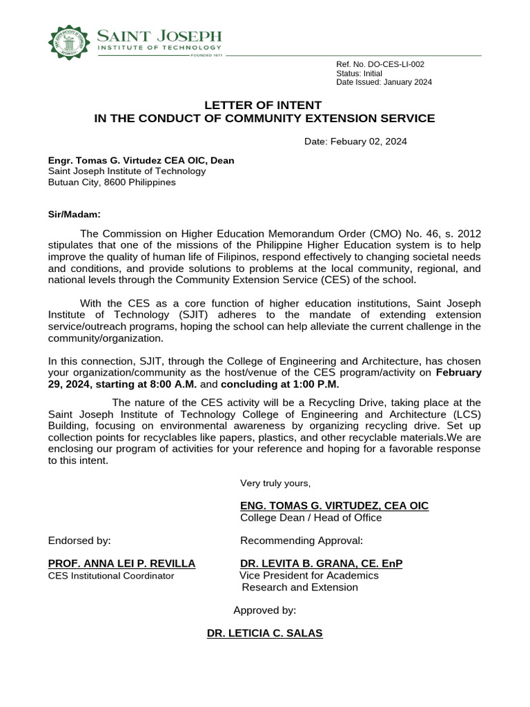 Ces Intent Letter Naive | PDF