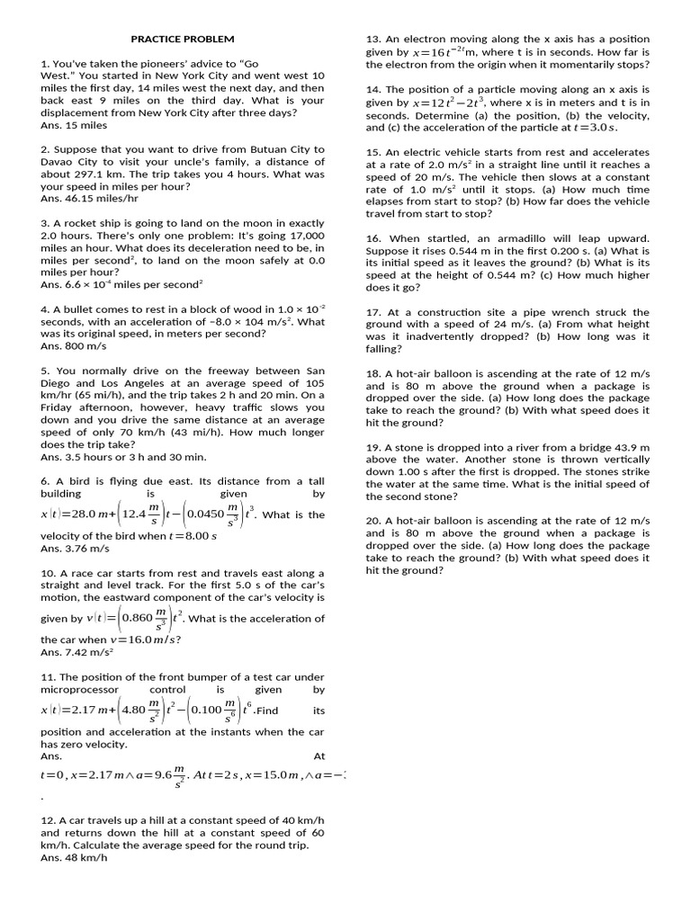 Kinematics-1d 2 | PDF
