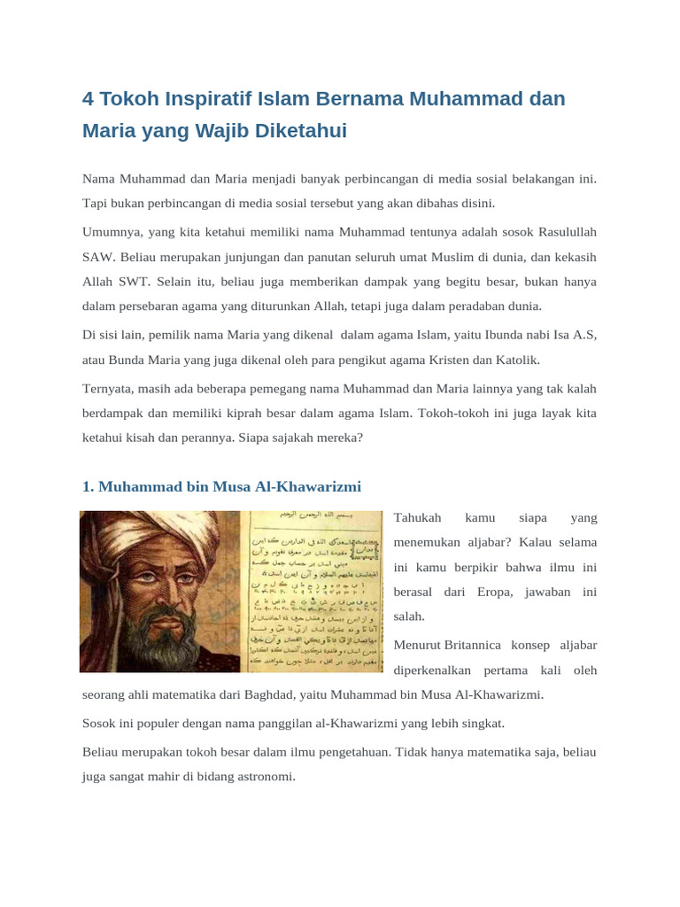 4 Tokoh Inspiratif Islam Bernama Muhammad Dan Maria Yang Wajib ...