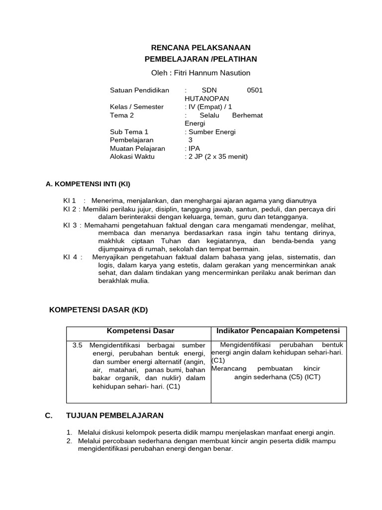 Contoh 2 RPP Akreditasi | PDF