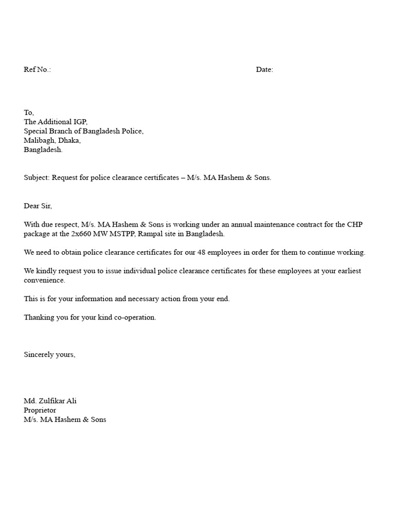 Letter For Police Verification | PDF