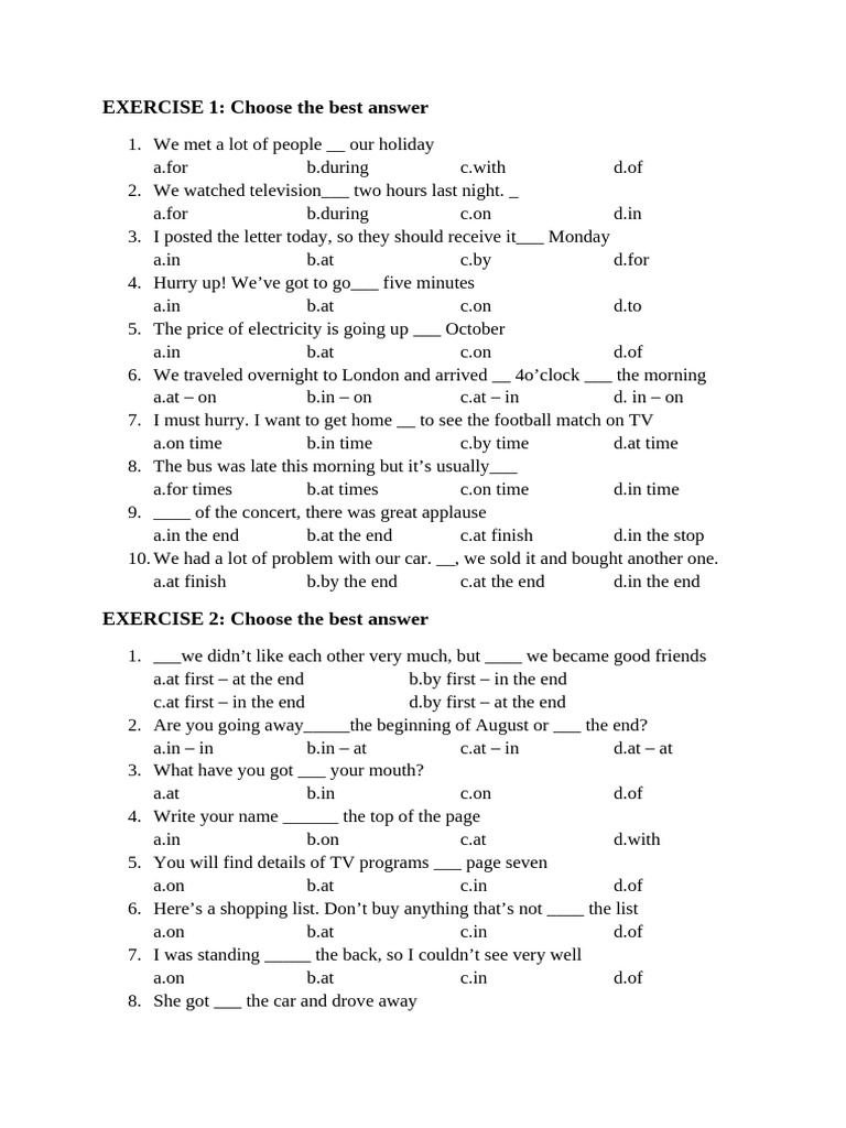 EXERCISE 1: Choose The Best Answer | PDF