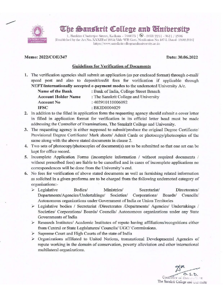 Guidelines For Verification of Documents | PDF