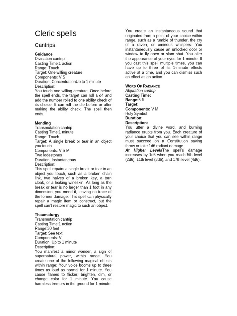 Cleric Spells | PDF