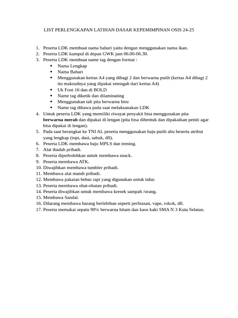 List Perlengkapan LDK 24-25 | PDF