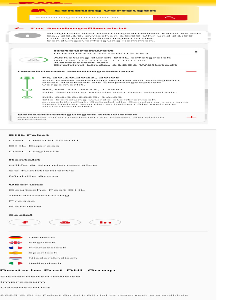 DHL Sendungsverfolgung | PDF