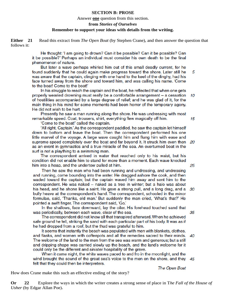 2018-19 IGCSE Lit FT 06 MOCK Section B Prose | PDF