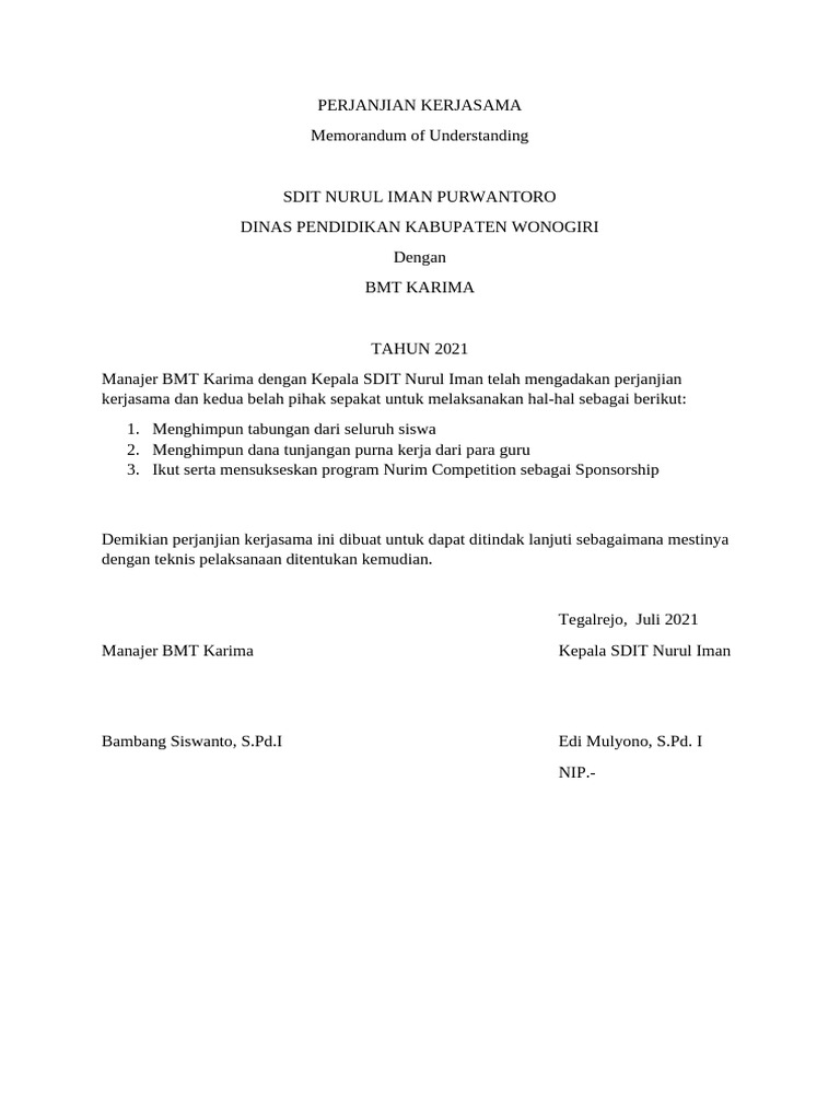 Perjanjian Kerjasama Pdf