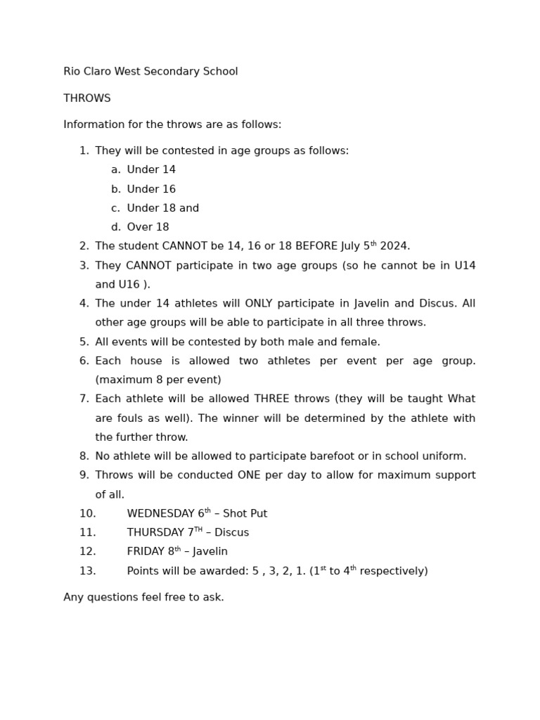 Sports Day - Throws | PDF