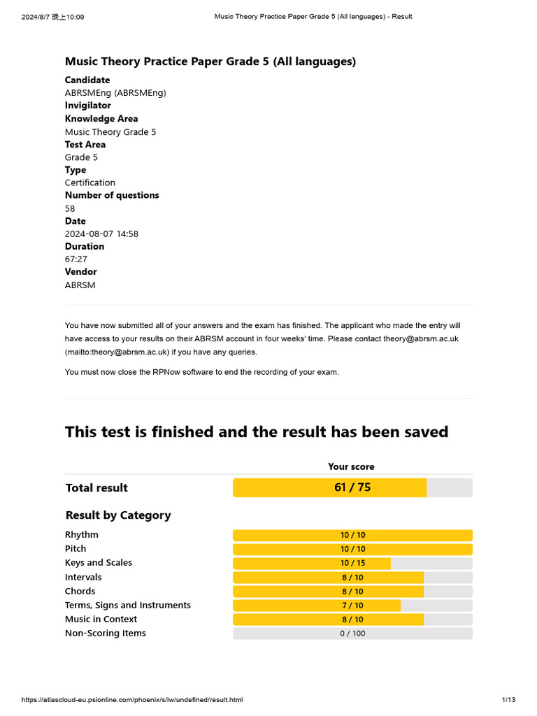 Music Theory Practice Paper Grade 5 (All Languages) - Result | PDF