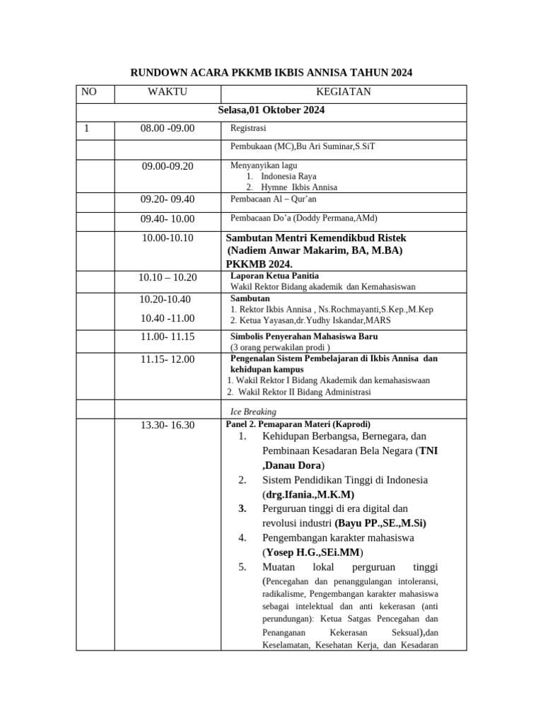Rundown PKKMB - 2024.2025 | PDF