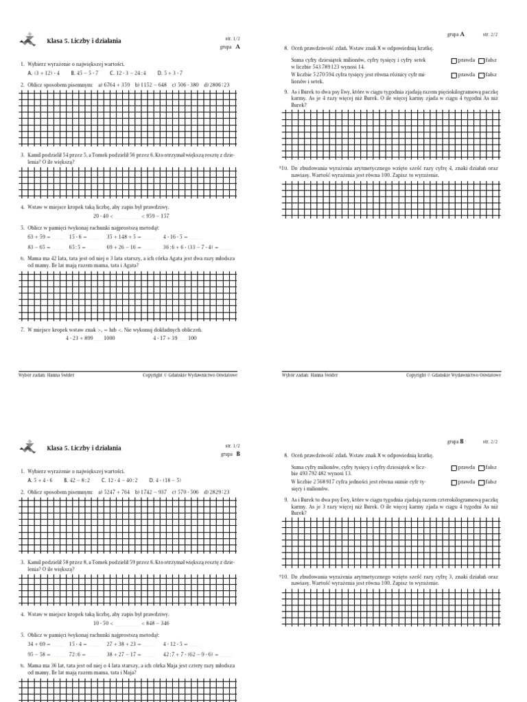 Test 5 Matma Klasa 5 Dzial 1 | PDF