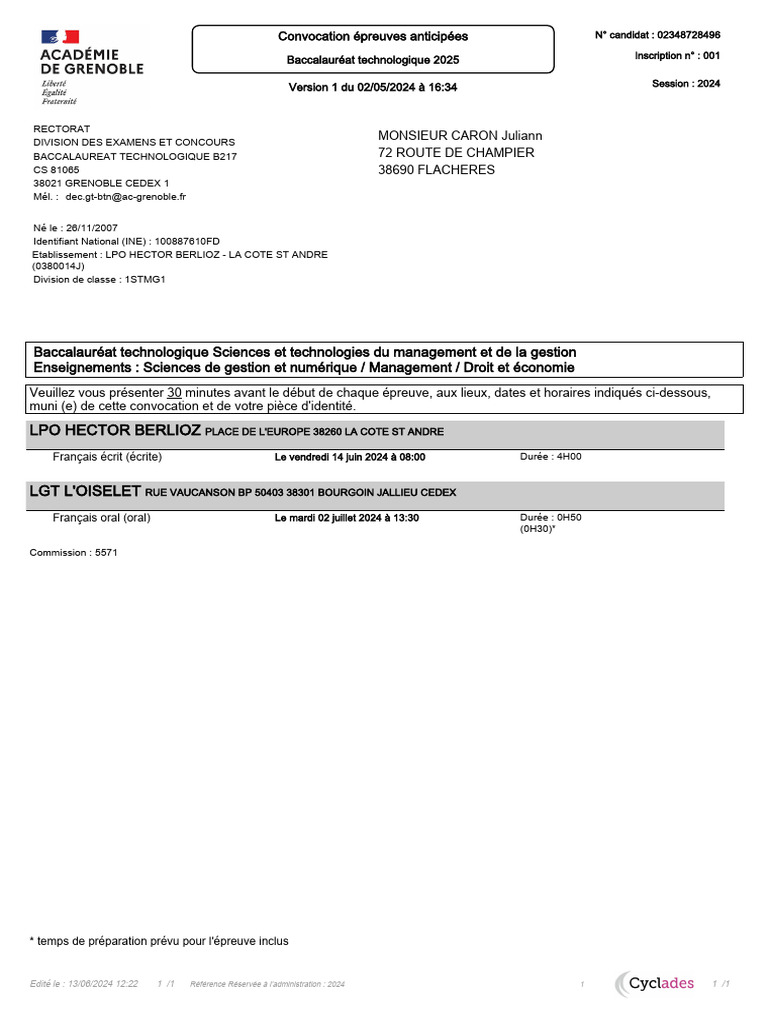 Convocation Avec Epreuves V1 20240502 PDF | PDF