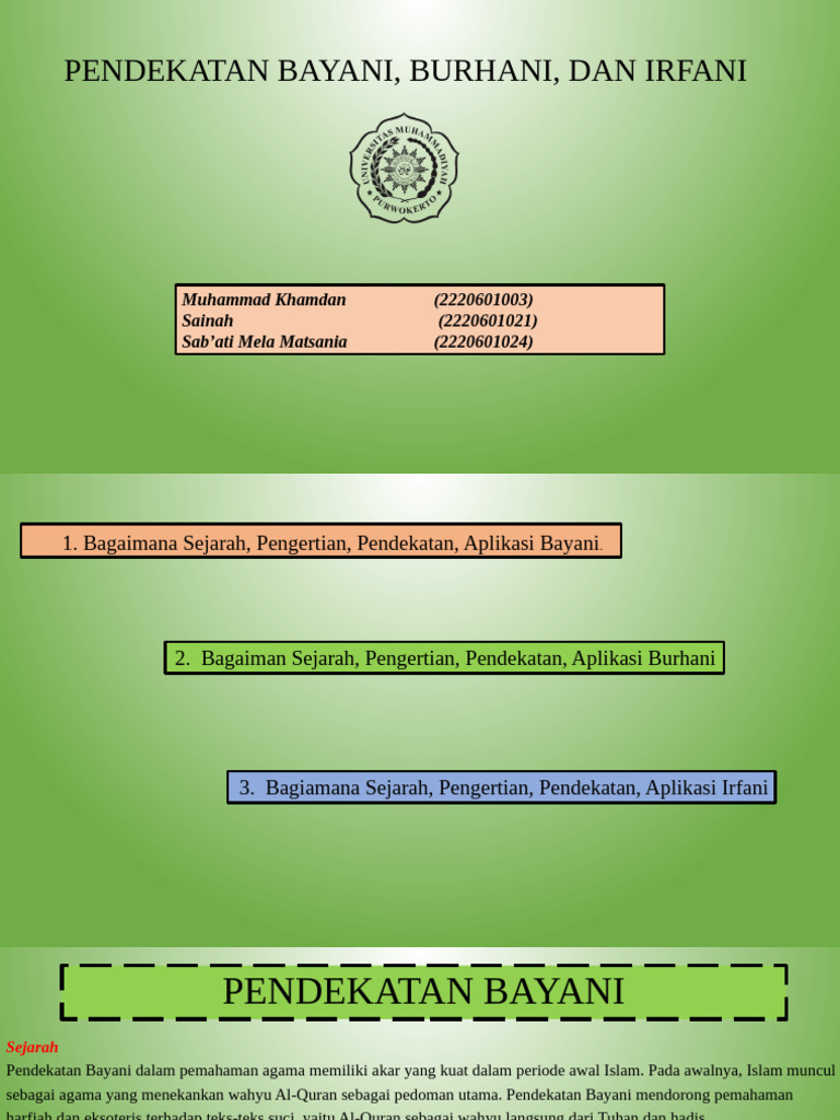 PENDEKATAN BAYANI, BURHANI, DAN Irfani | PDF | Abrahamic Religions | Islamic Jurisprudence